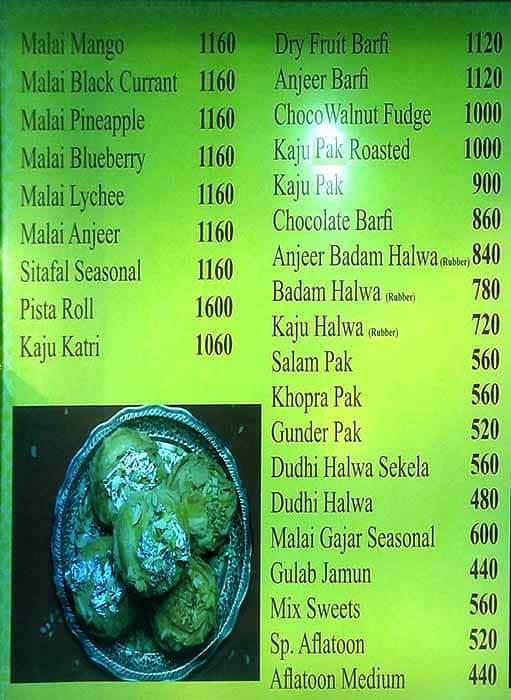 Menu of Shabbir's Tawakkal Sweets, Mohammad Ali Road, Mumbai