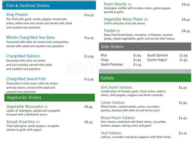 Menu at Mekan restaurant, London, 13 Bromley Rd