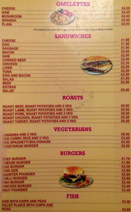 Menu at Hulya's Cafe, London