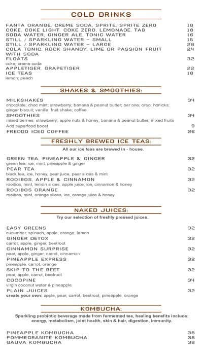 Menu at Ya-Ya Cafe, Stellenbosch