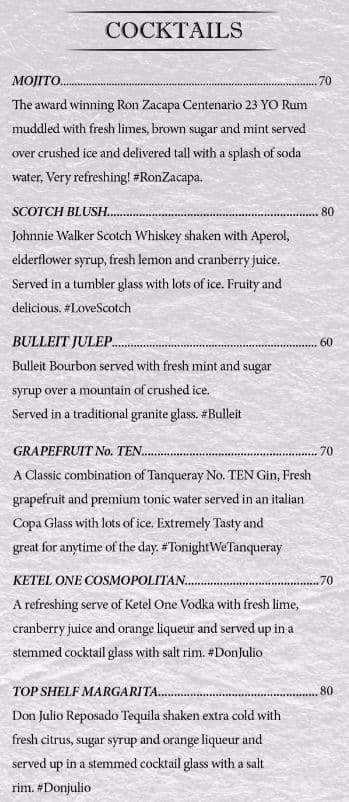 Menu at The Sands pub & bar, Sandton