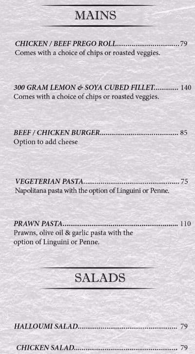 Menu at The Sands pub & bar, Sandton
