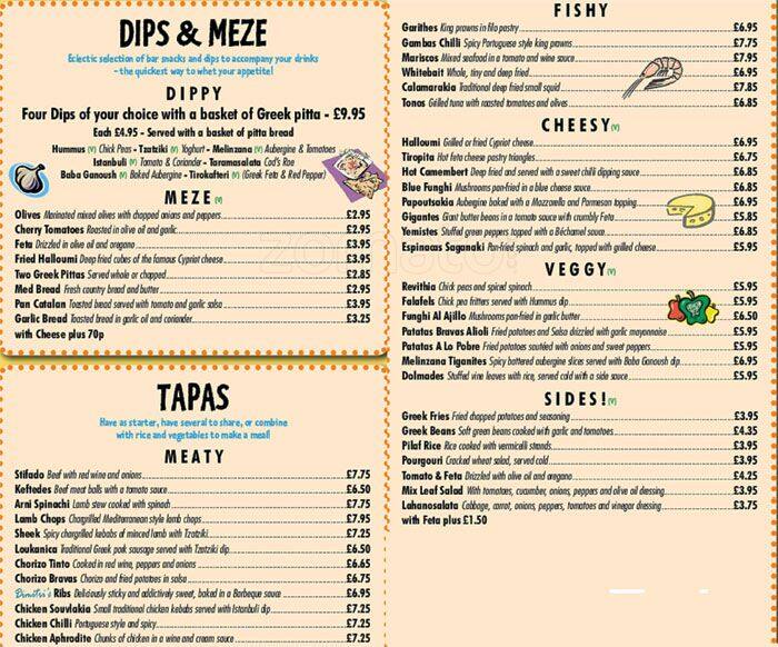 Menu at Dimitri's - Tapas Meze Bar & Restaurant, Manchester, 1-3