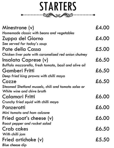 Menu at Esca restaurant, Glasgow