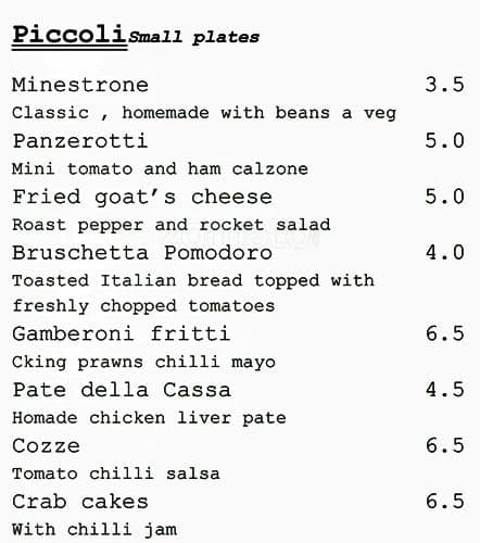 Menu at Esca restaurant, Glasgow