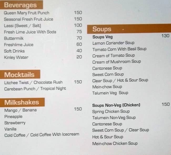 Menu of Kinara Grand, A S Rao Nagar, Secunderabad