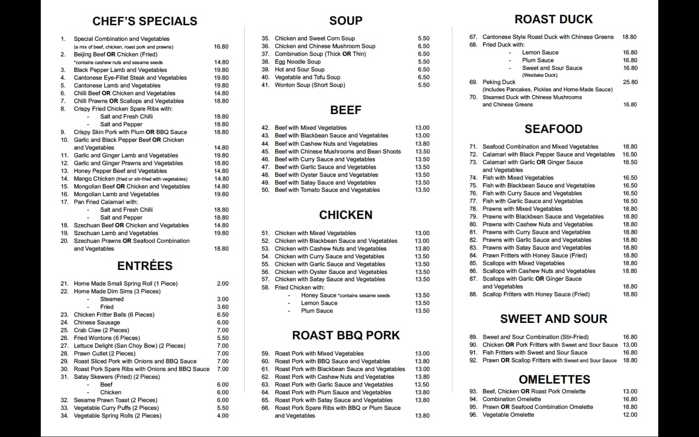 Menu at Sun & Mei Chinese and Thai Restaurant, Mornington