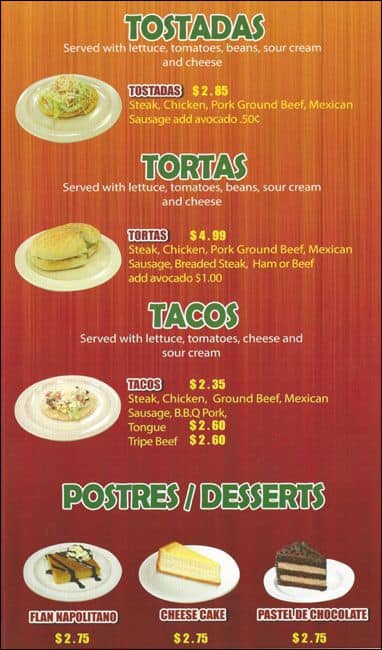 Menu at The Famous Taco Burrito restaurant, Chicago, N Western Ave