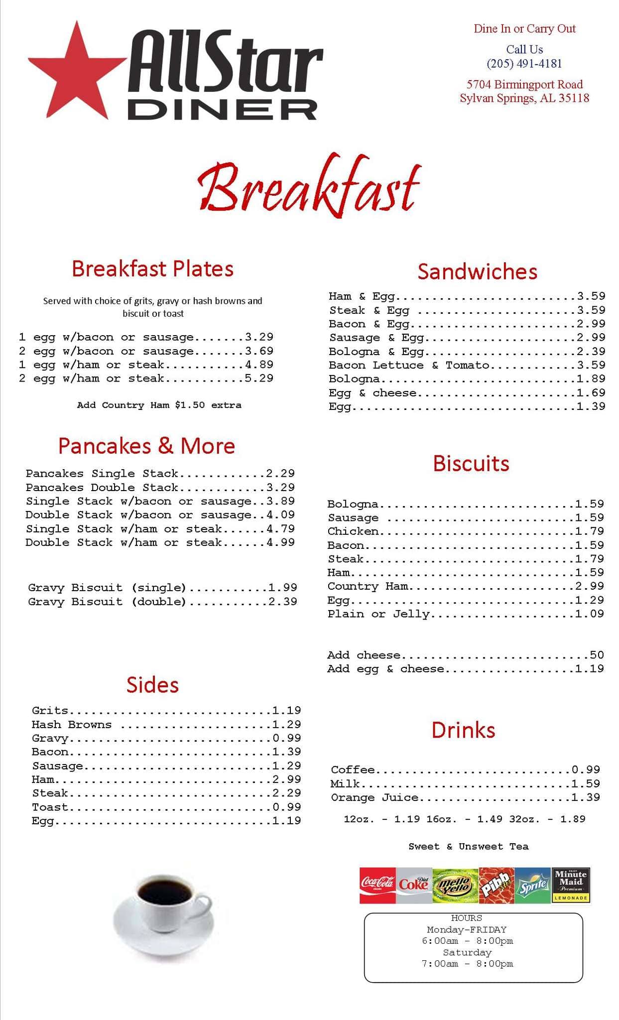 AllStar Diner Menu, Menu for AllStar Diner, Hueytown, Birmingham ...