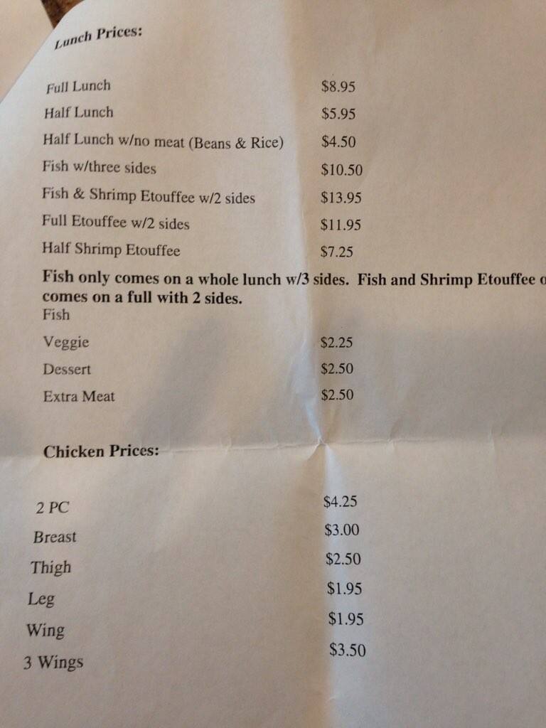 Menu at LeBlanc's Drive-In, Zachary