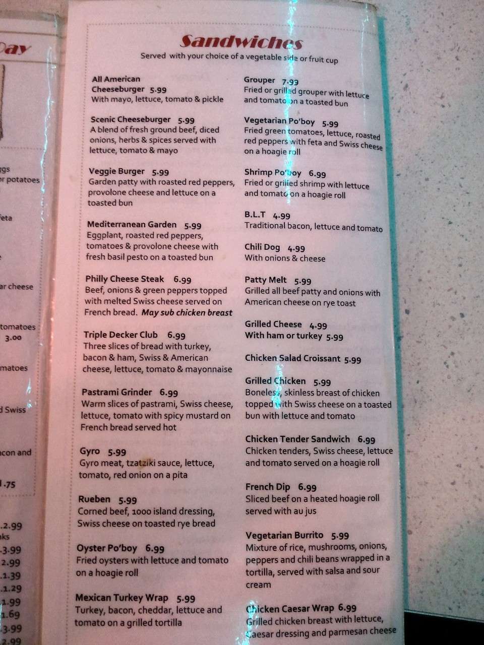 Menu at Scenic 90 Cafe, Pensacola