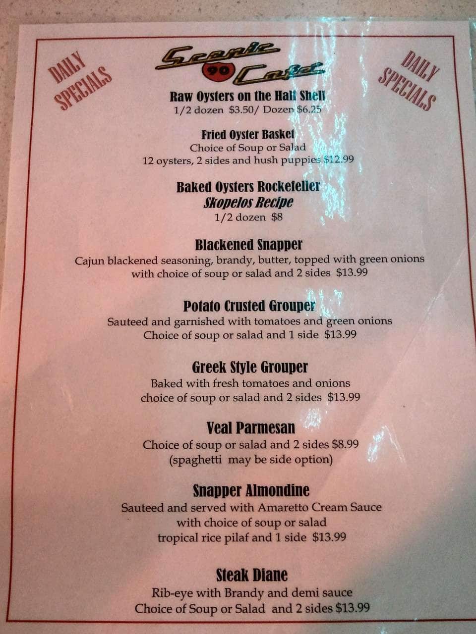 Menu at Scenic 90 Cafe, Pensacola