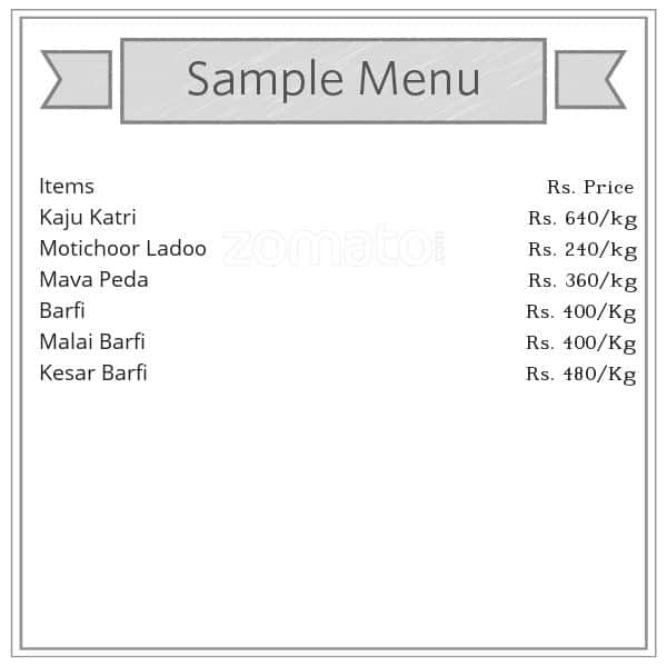 Deepak Sweets, Farsan & Dry Fruits Menu - Zomato