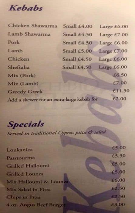 Menu at Greedy Greek restaurant, London
