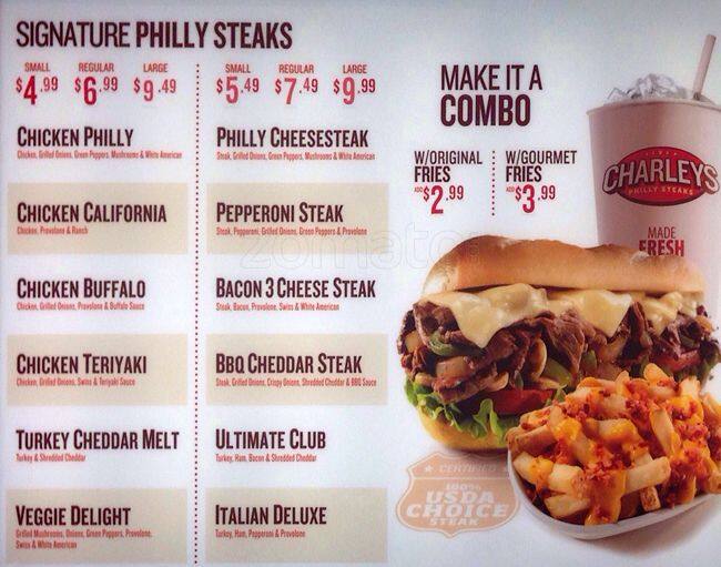 Carta de comida rápida Charleys Cheesesteaks, Charlotte, Northlake Mall ...