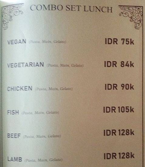 Menu at Expatriate Italian Restaurant, North Jakarta