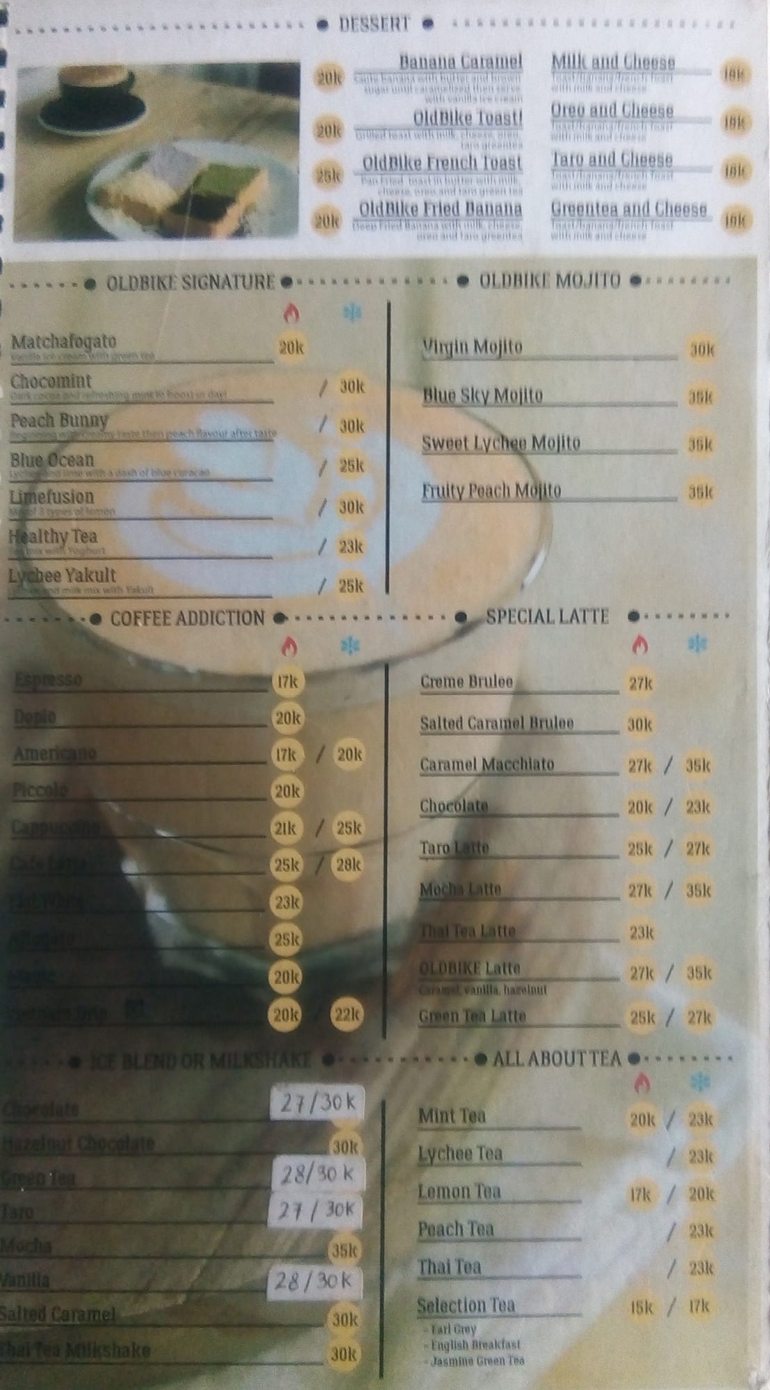 Menu at Old Bike Coffee & Eatery cafe, Bandung