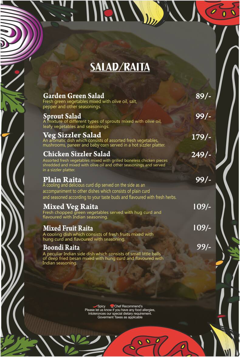 Menu at Tessa, Kolkata
