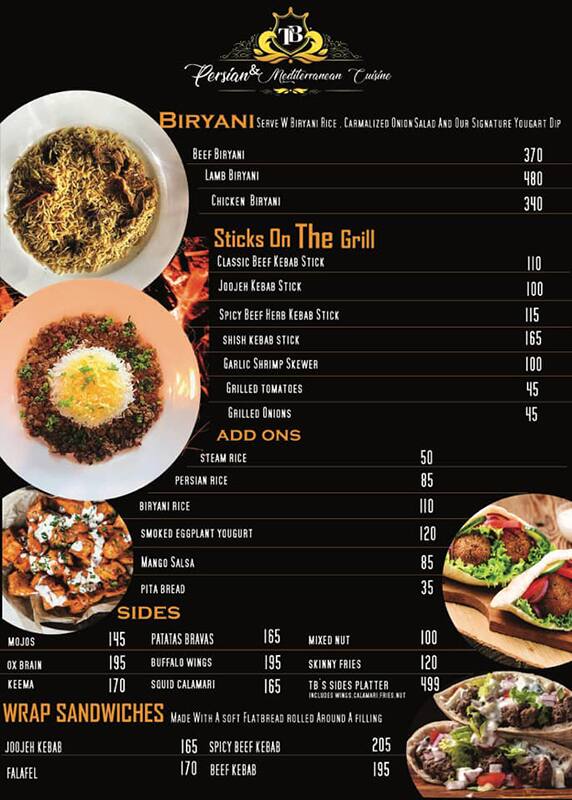 Menu at TB Persian & Mediterranean Resto Bar, Quezon City