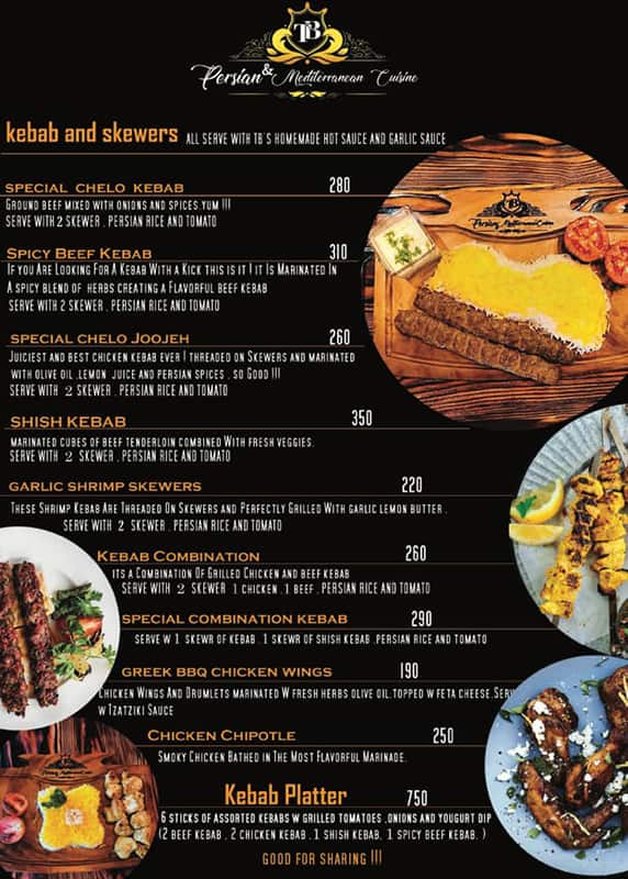 Menu at TB Persian & Mediterranean Resto Bar, Quezon City