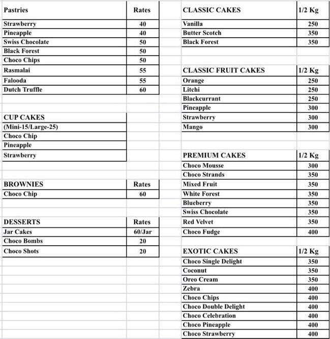 Menu of Cake Out, Vashi, Navi Mumbai