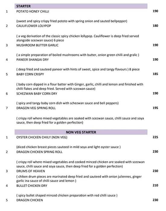 Menu of Wok & Noodle, BTM, Bangalore