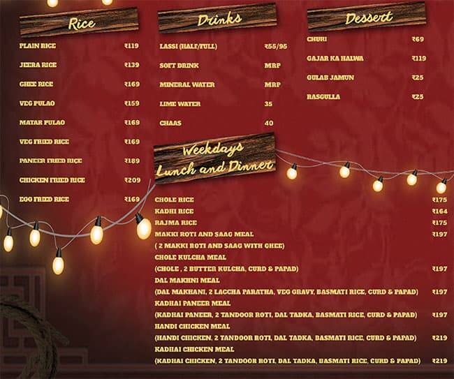 Menu of Dhaba Stories, HSR, Bangalore