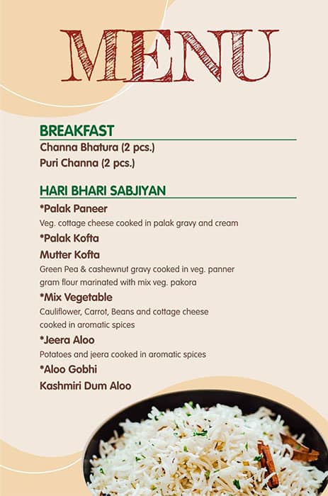 Menu of New Highway Restaurant, Sector 32, Chandigarh