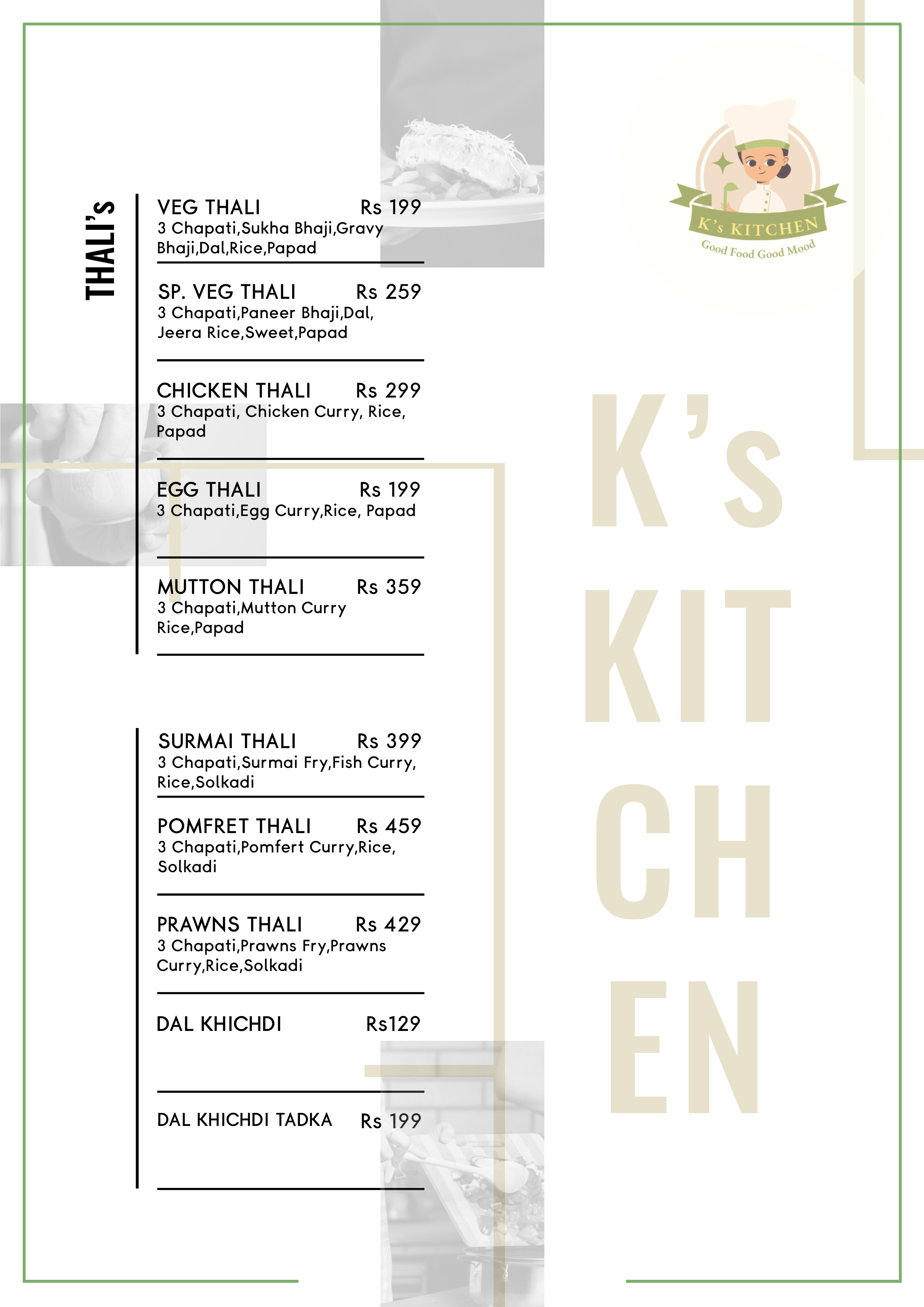 Menu of K's Kitchen, Upvan, Thane West, Thane