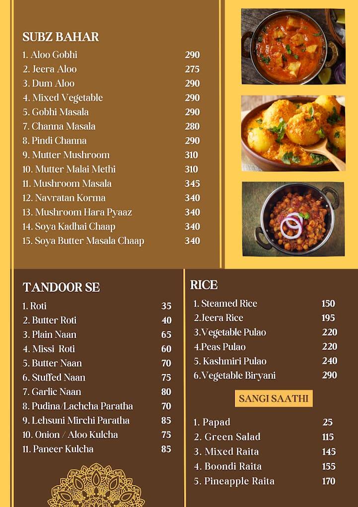 Menu of Sagar Ratna Lanka Varanasi