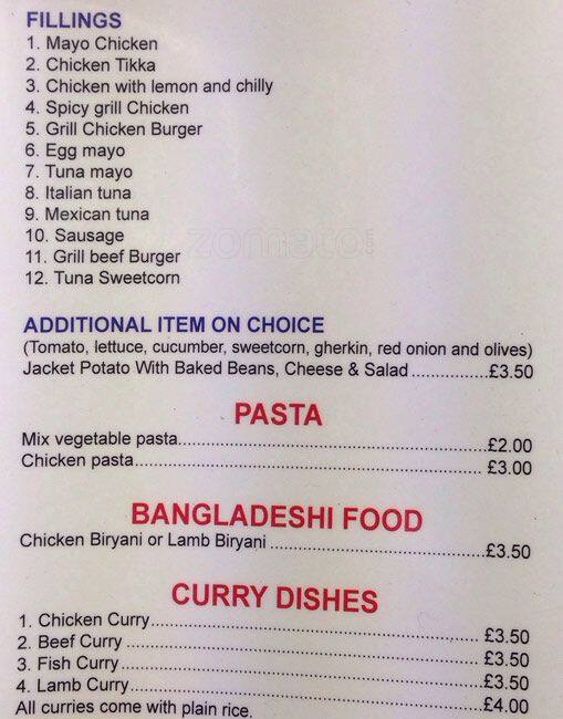 Menu at New Boxer Coffee Shop cafe, London