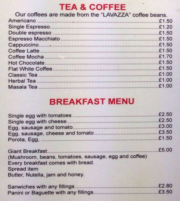 Menu at New Boxer Coffee Shop cafe, London