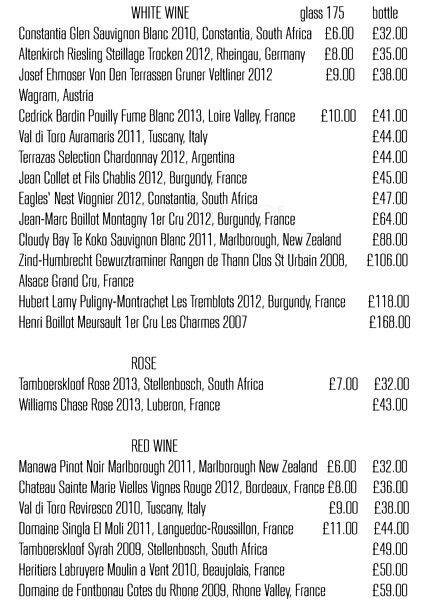 Menu at Bo Lang restaurant, London