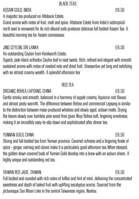 Menu at Bo Lang restaurant, London