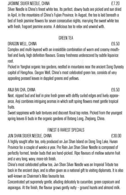 Menu at Bo Lang restaurant, London