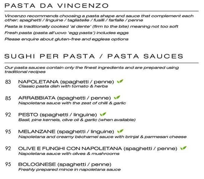 Menu at Da Vincenzo Italian Restaurant & Venue, Randburg