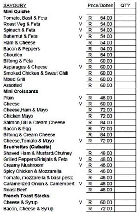 Menu at Not Bread Alone restaurant, Randburg, 286 Acacia Rd