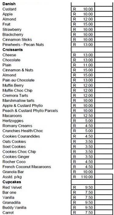 Menu at Not Bread Alone restaurant, Randburg, 286 Acacia Rd