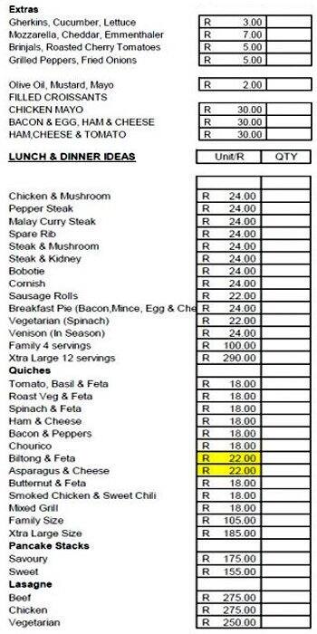 Menu at Not Bread Alone restaurant, Randburg, 286 Acacia Rd