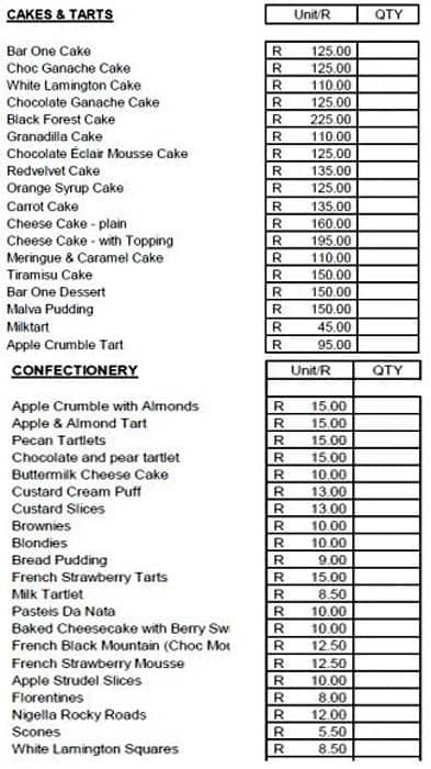Menu at Not Bread Alone restaurant, Randburg, 286 Acacia Rd