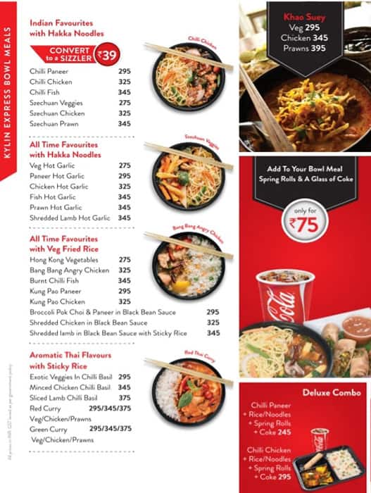 Menu of Kylin Express, Ambience Mall, Vasant Kunj, New Delhi