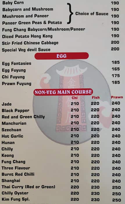 Menu at Kim Fung The Golden Peacock Chinese Restaurant, Secunderabad ...