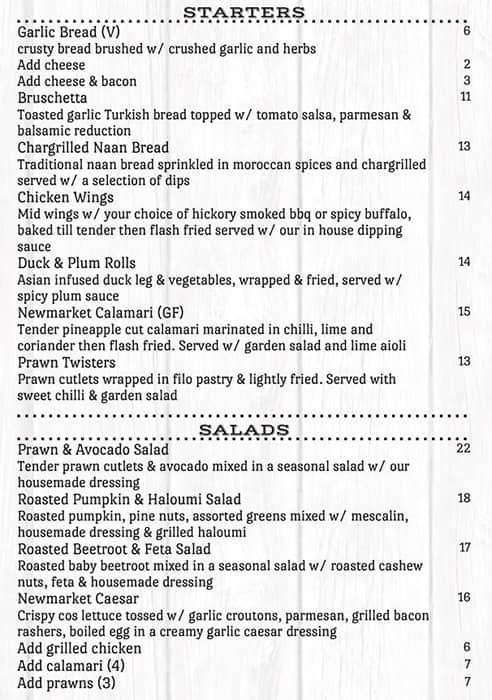 Newmarket Hotel Menu, Menu v reštaurácii Newmarket Hotel, Newmarket ...