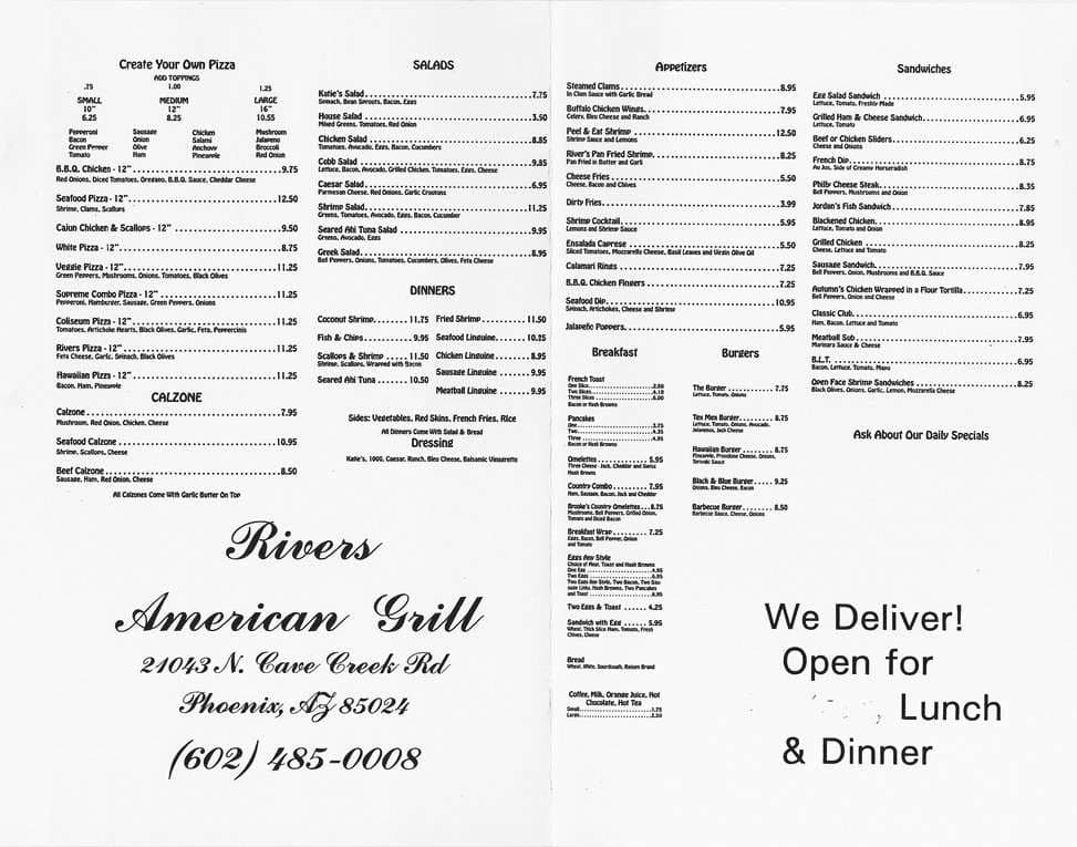 Menu at Oscar's Pizza pizzeria, Phoenix