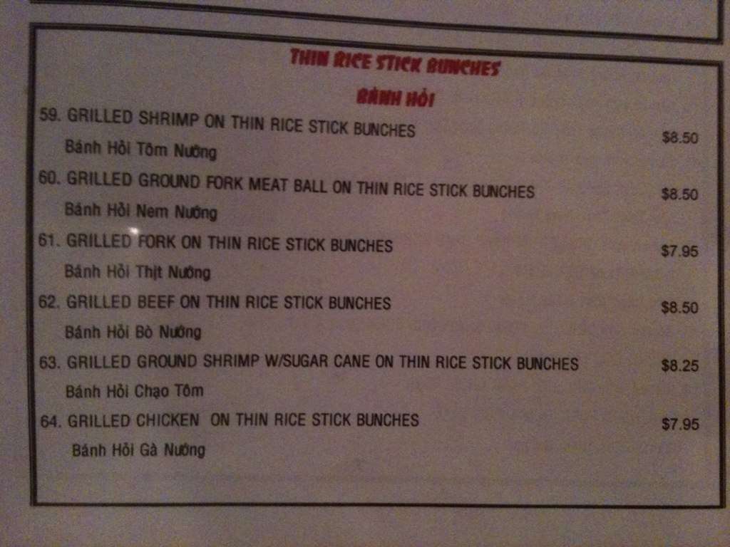 Menu at Miss Saigon Restaurant, Sarasota