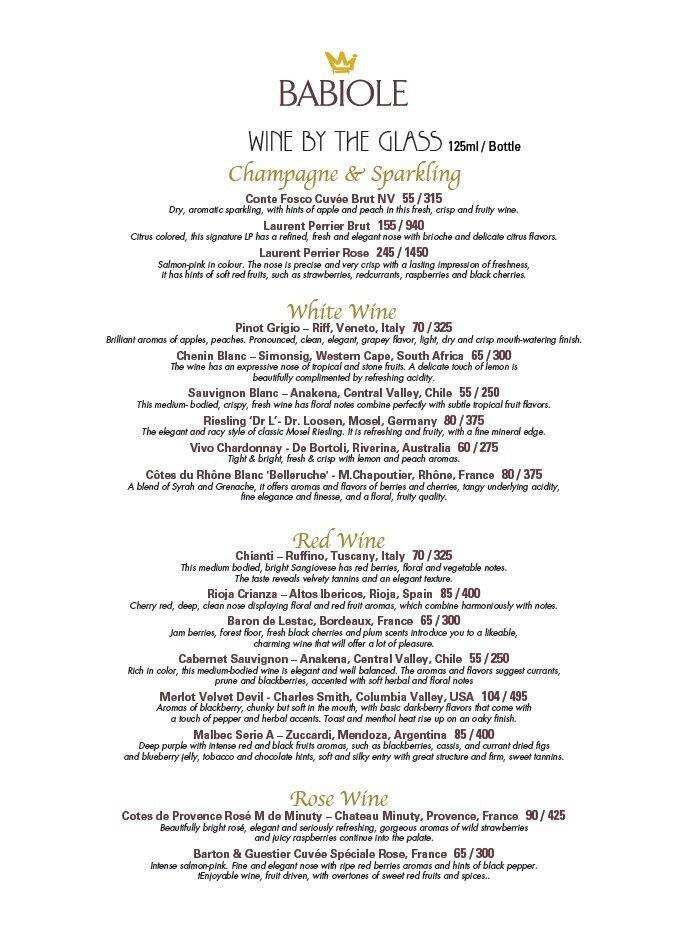 Menu at Babiole - Hilton Dubai Al Habtoor City, Dubai