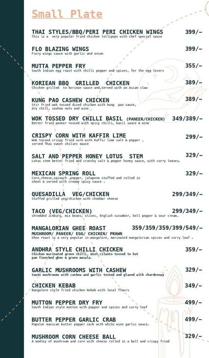 Menu of Flo, Church Street, Bangalore