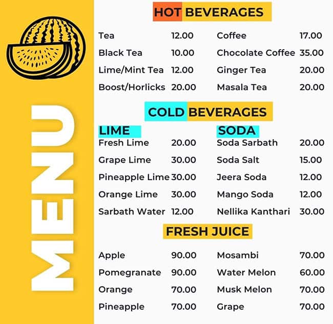 Menu of Riders Cafe 2.O, Tripunithura, Kochi