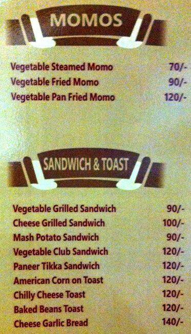 Menu at Adda Chowk, Kolkata