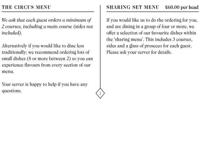 Menu at Circus pub & bar, London, 27-29 Endell St